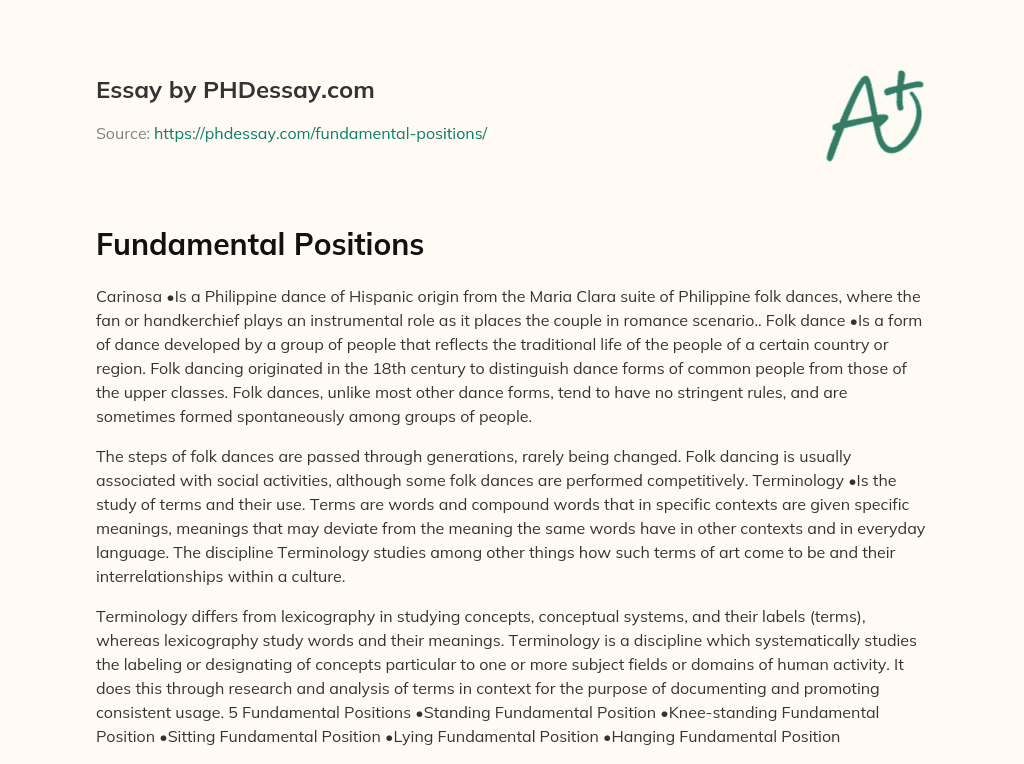 Fundamental Positions Essay Example (300 Words) - PHDessay.com