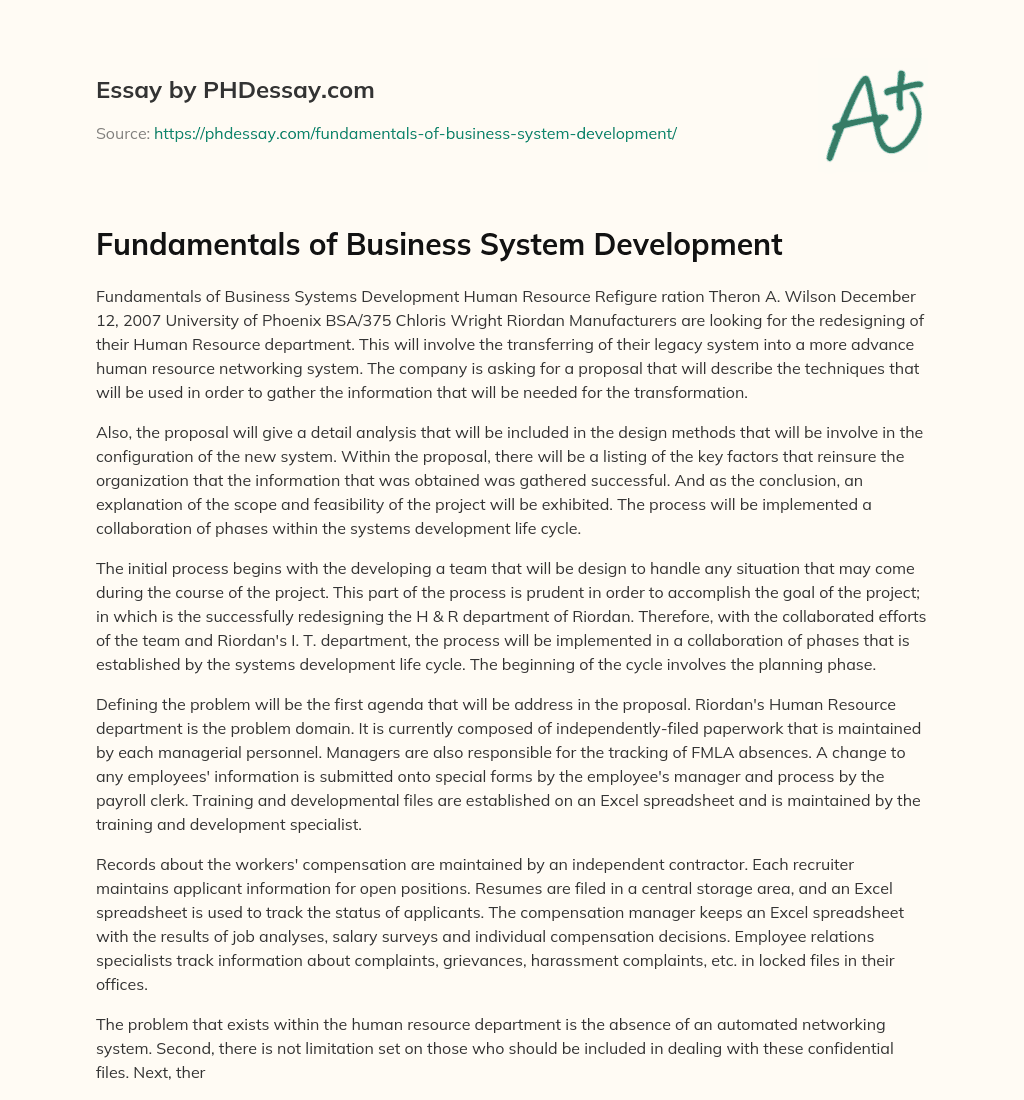 Fundamentals of Business System Development - PHDessay.com