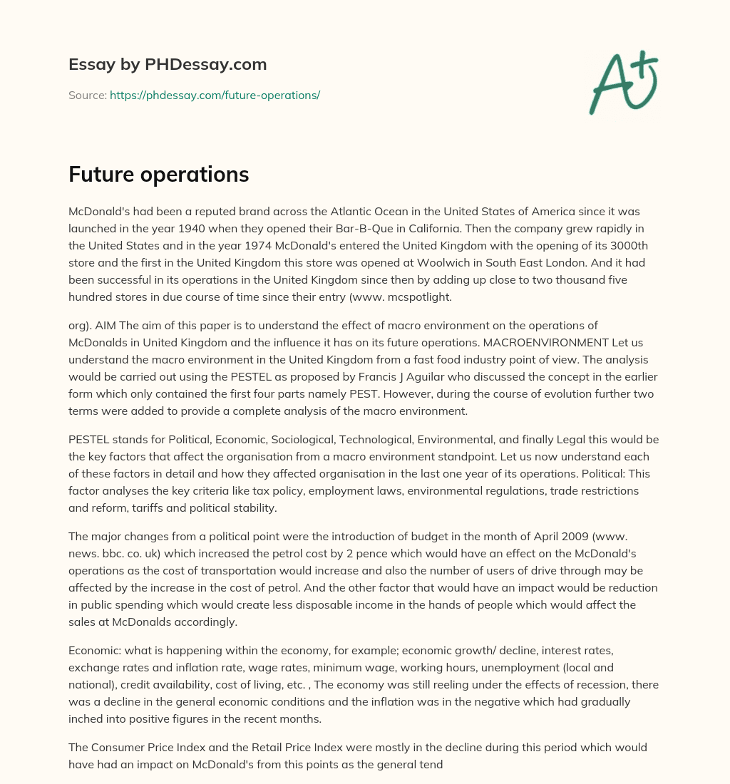 Future operations - PHDessay.com