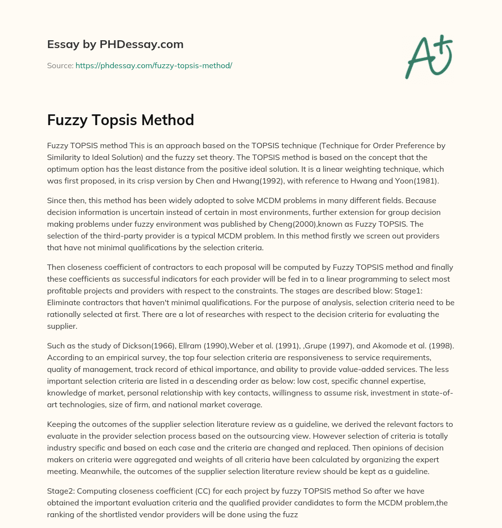 Fuzzy Topsis Method Example - PHDessay.com