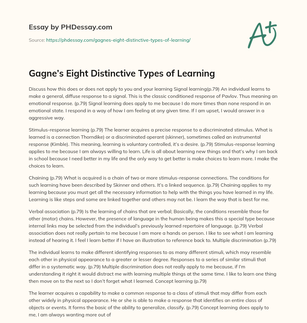 Gagne’s Eight Distinctive Types of Learning - PHDessay.com
