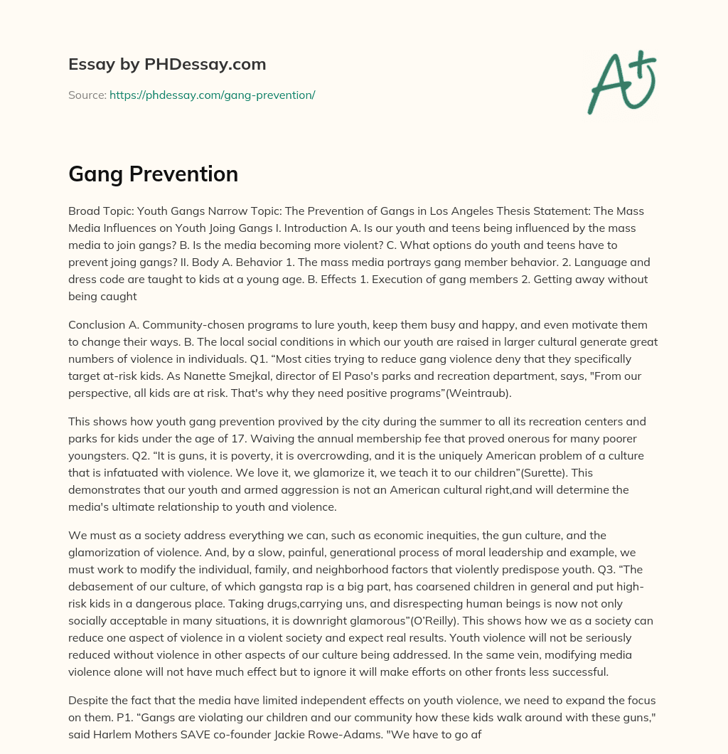 Gang Prevention (600 Words) - PHDessay.com