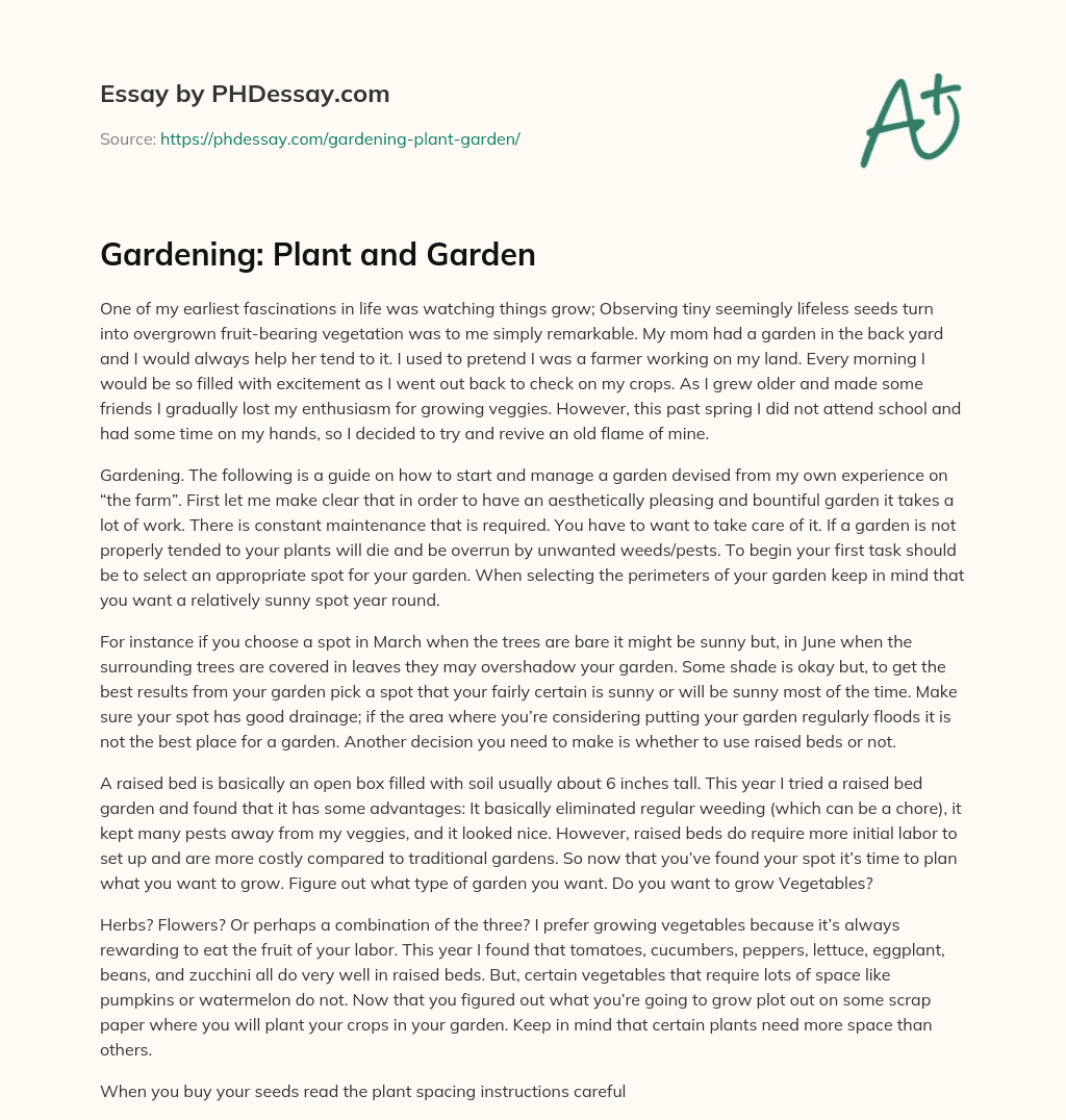 Gardening: Plant and Garden - PHDessay.com