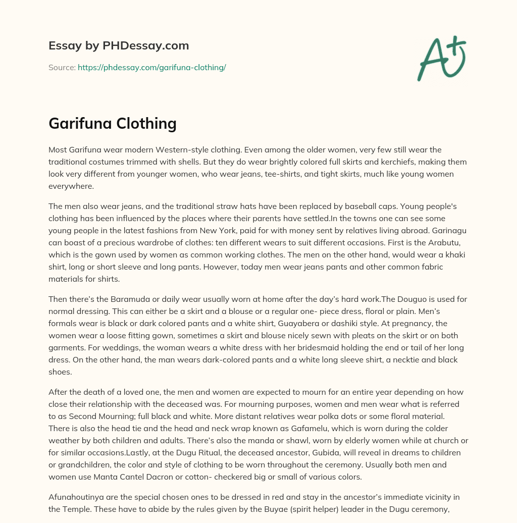 Garifuna Clothing (500 Words) - PHDessay.com
