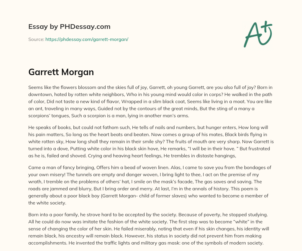 Garrett Morgan (400 Words) - PHDessay.com