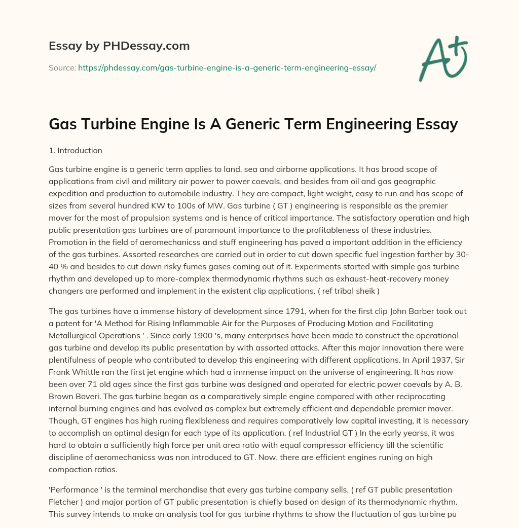 Gas Turbine Engine Is A Generic Term Engineering Essay - PHDessay.com