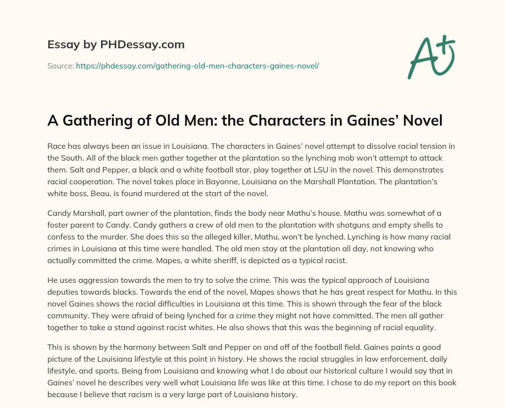 A Gathering of Old Men: the Characters in Gaines’ Novel (400 Words ...