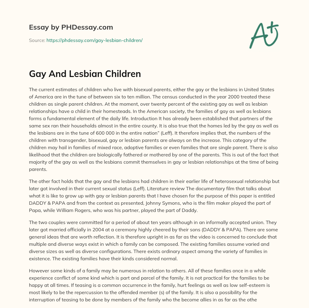 Gay And Lesbian Children - PHDessay.com