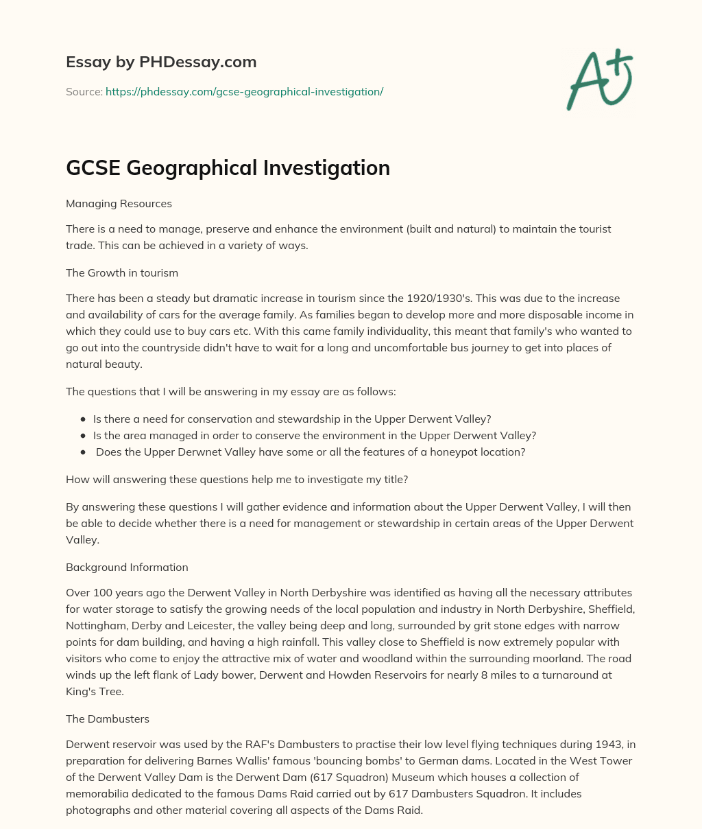 GCSE Geographical Investigation (400 Words) - PHDessay.com