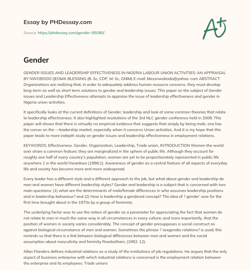 Gender - PHDessay.com