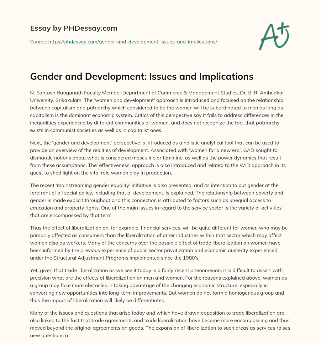Gender and Development: Issues and Implications (600 Words) - PHDessay.com