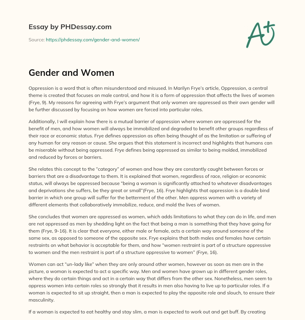 Gender and Women - PHDessay.com