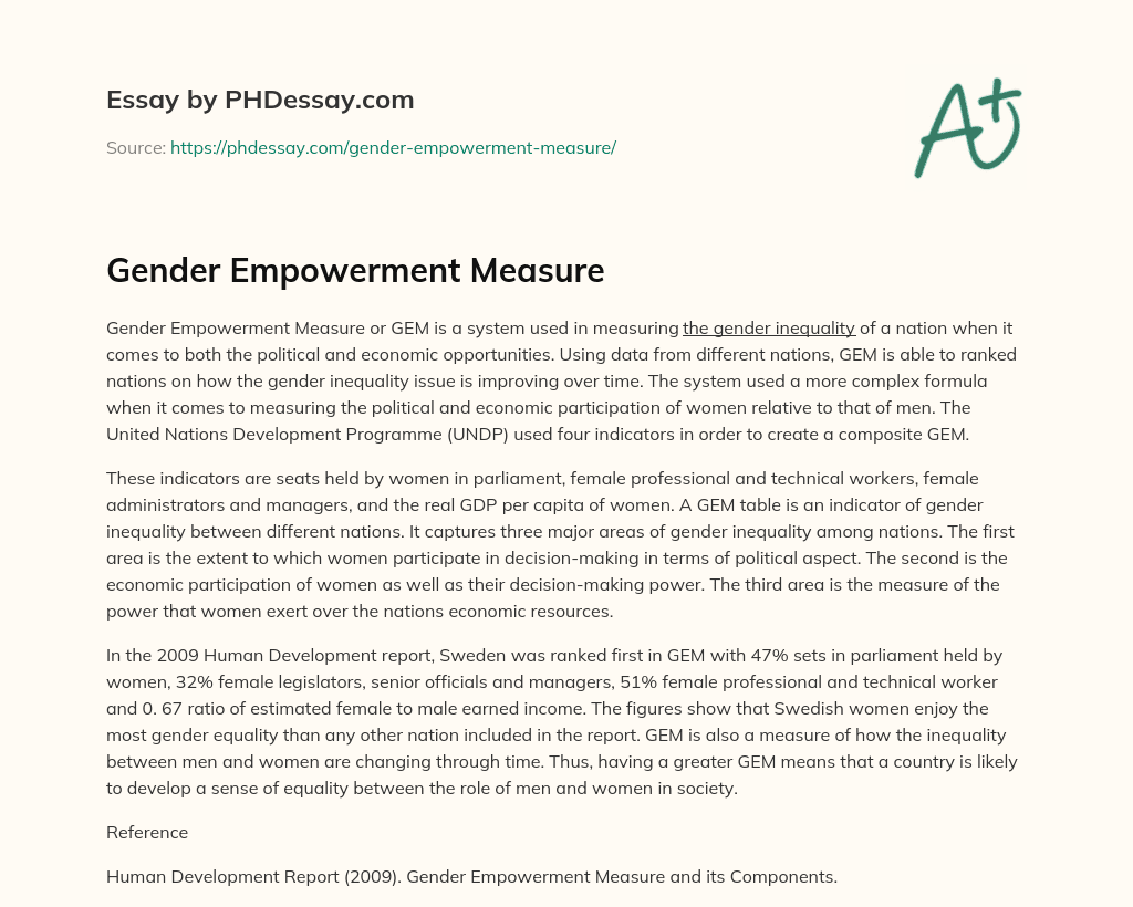 Gender Empowerment Measure (300 Words) - PHDessay.com