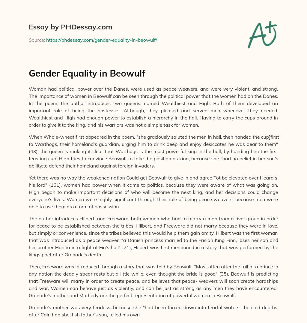 Gender Equality in Beowulf - PHDessay.com