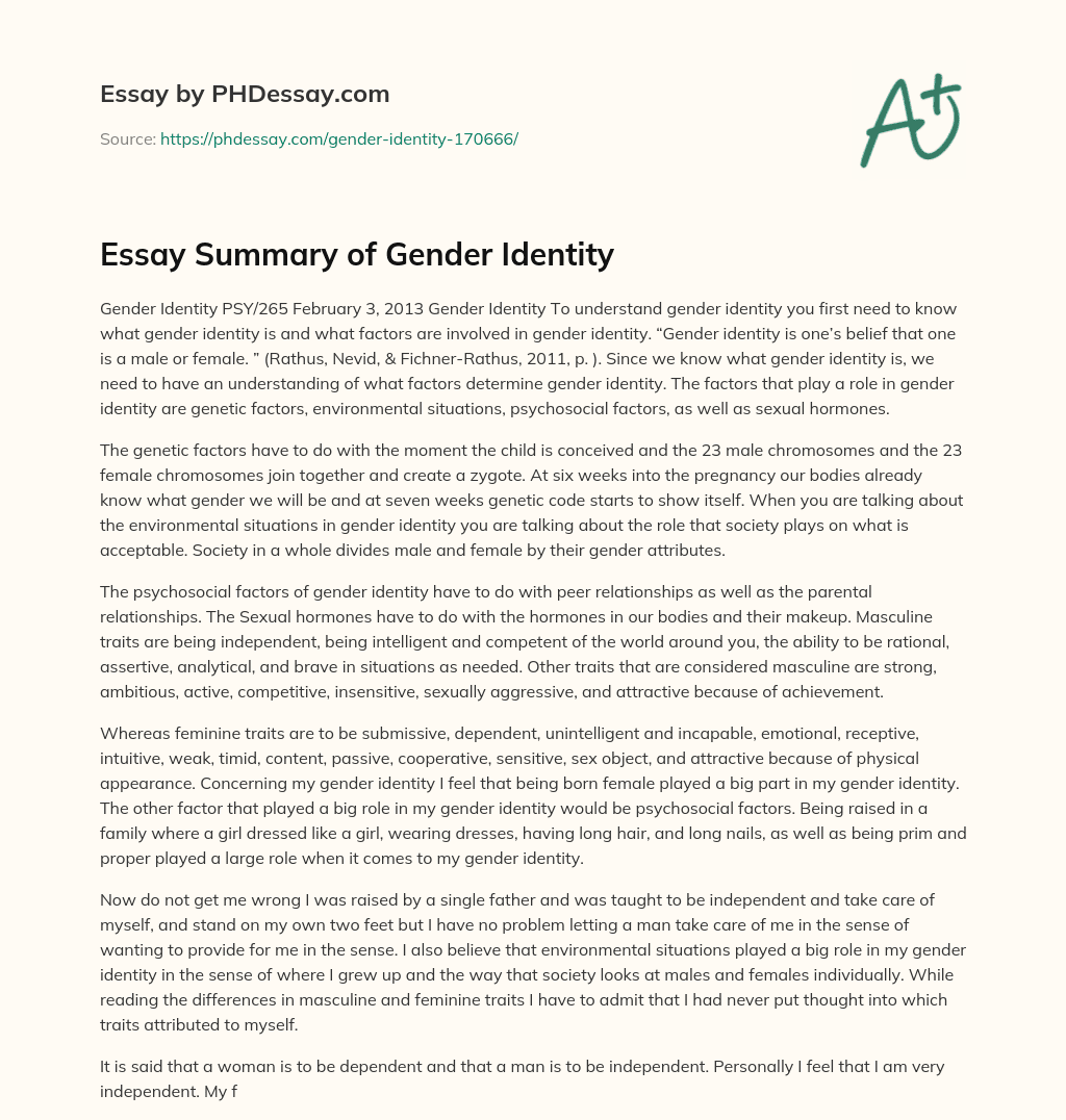 Essay Summary Of Gender Identity PHDessay Essay Summary Of Gender Identity PHDessay