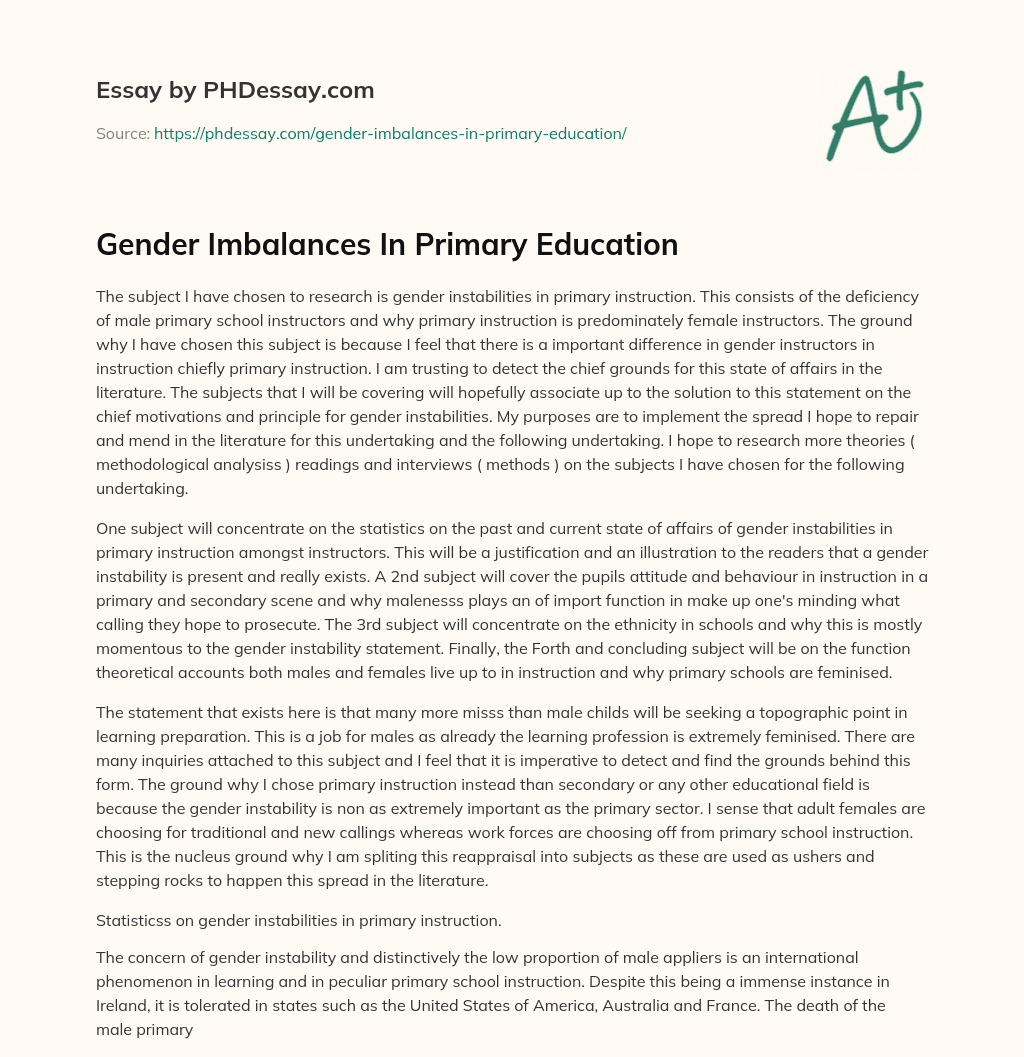 Gender Imbalances In Primary Education - PHDessay.com