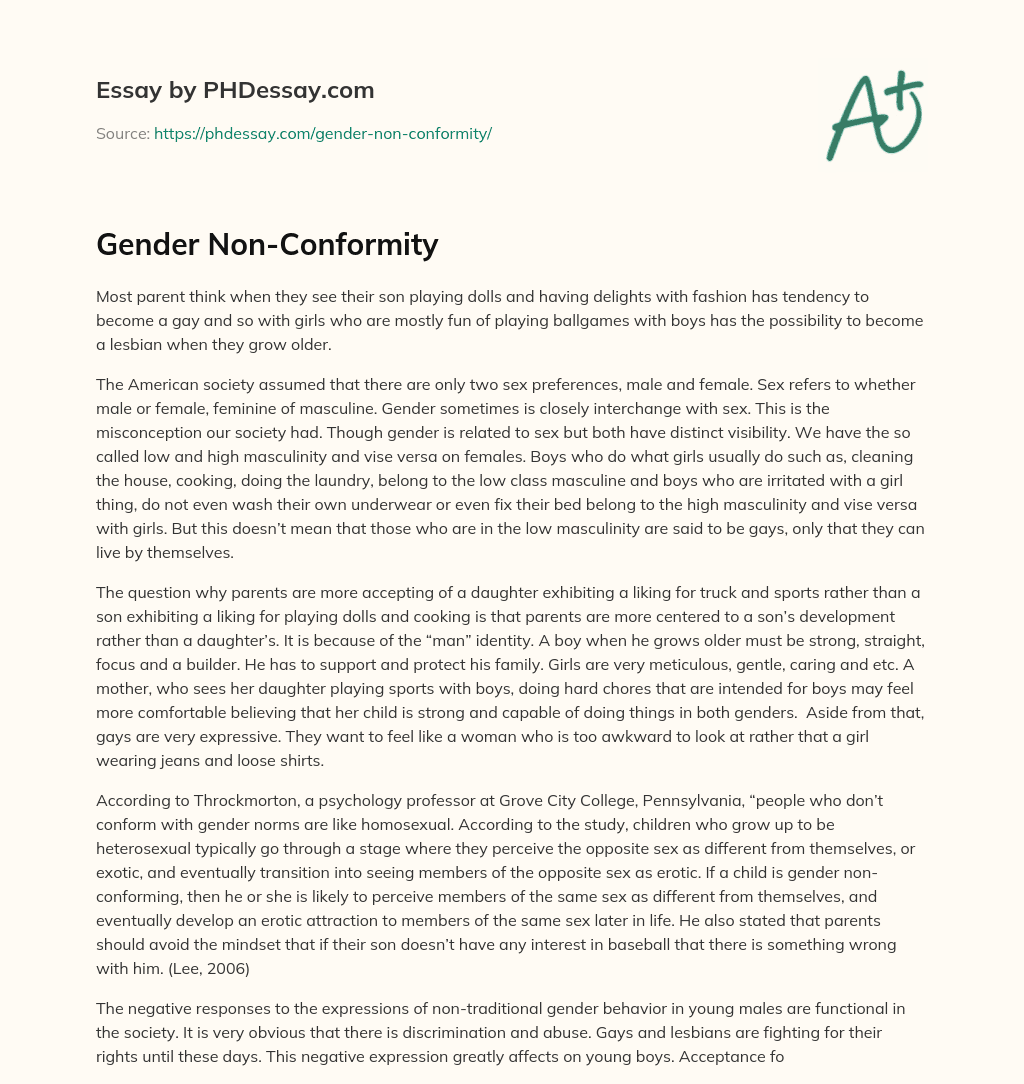 Gender Non-Conformity - PHDessay.com