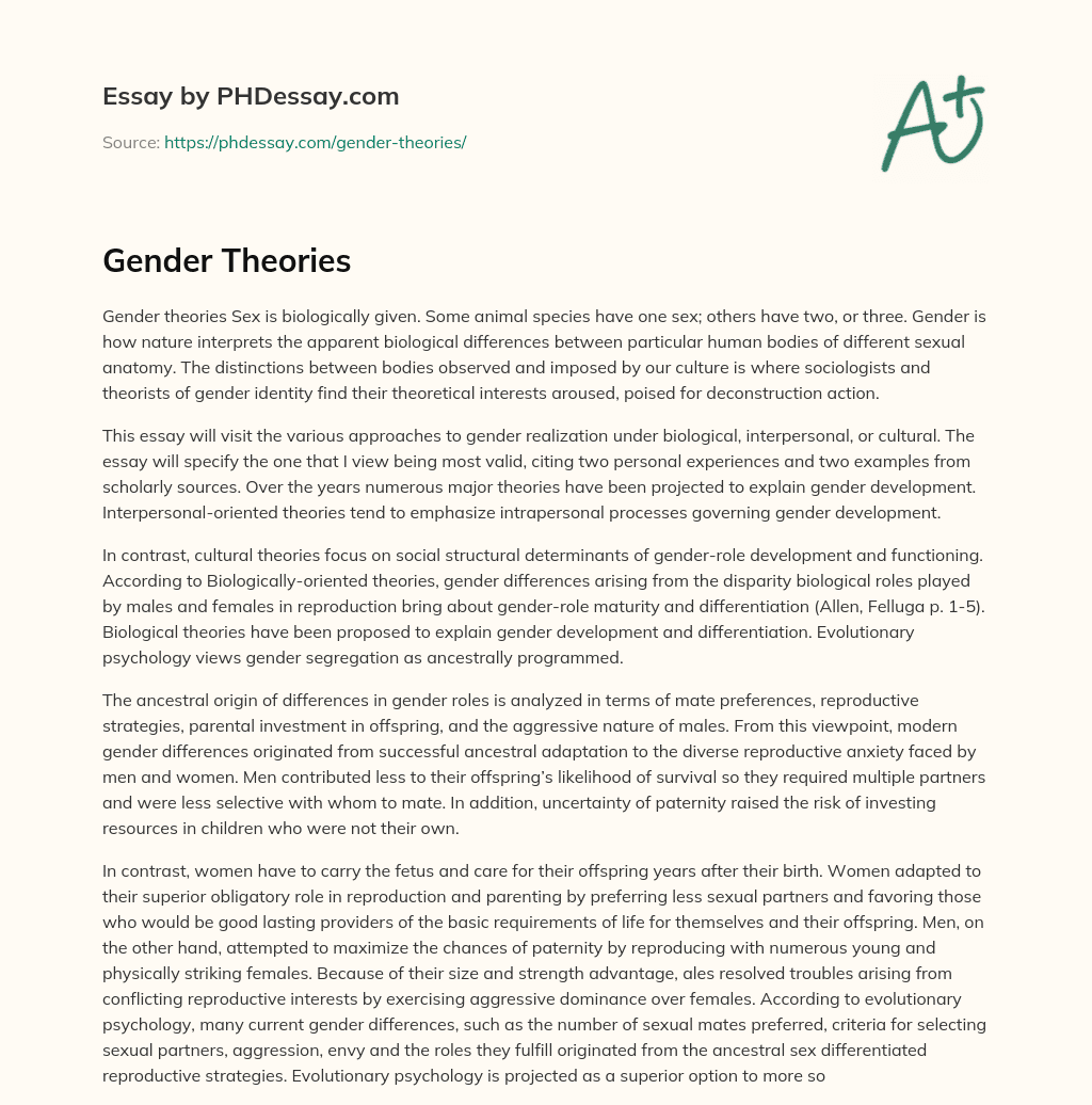 Gender Theories - PHDessay.com