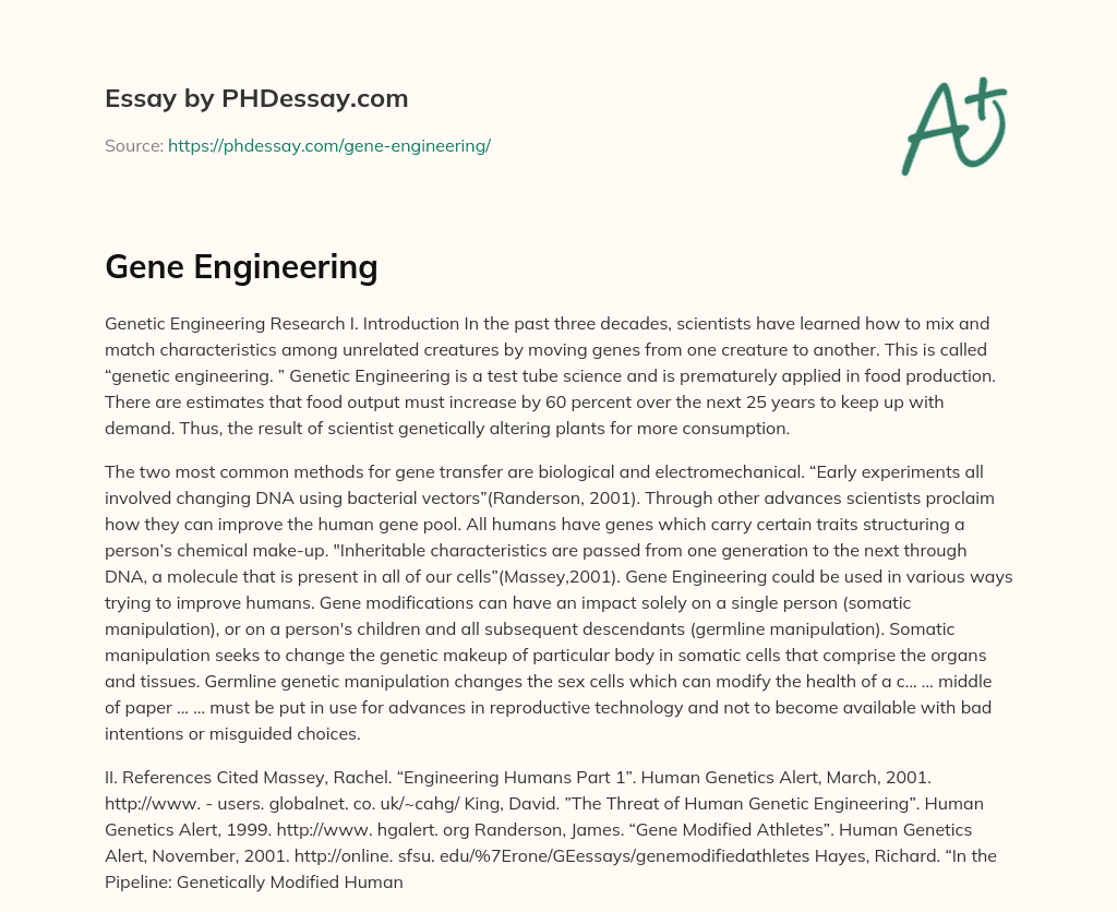 Gene Engineering (300 Words) - PHDessay.com