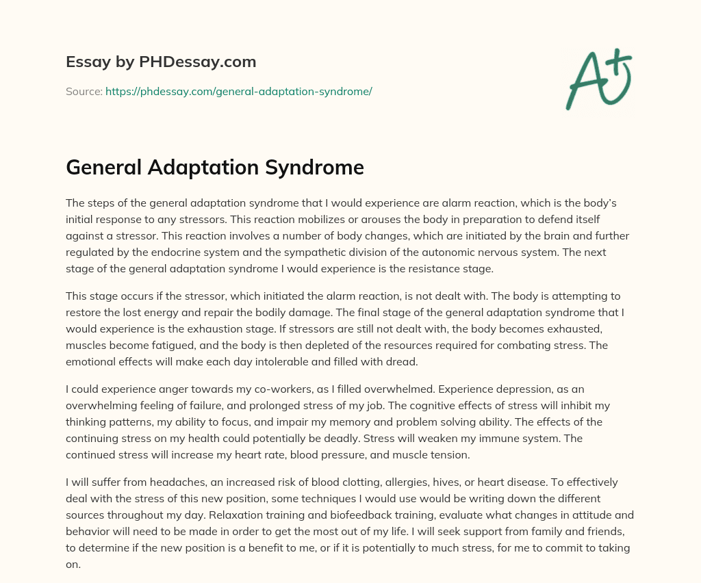 General Adaptation Syndrome (300 Words) - PHDessay.com