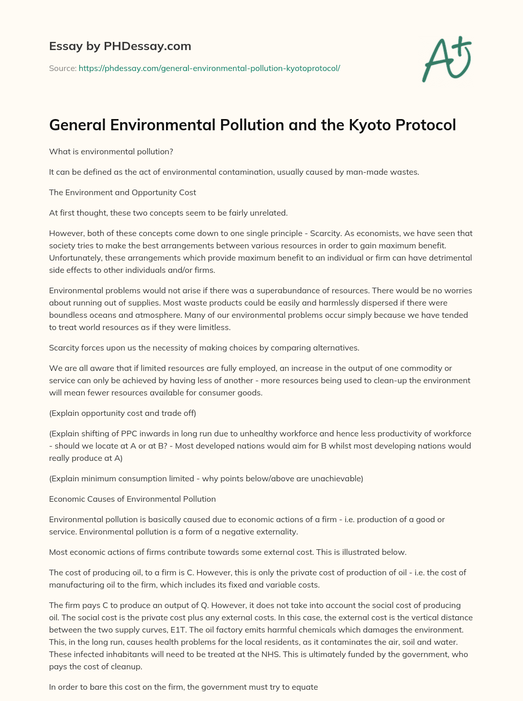 General Environmental Pollution and the Kyoto Protocol - PHDessay.com