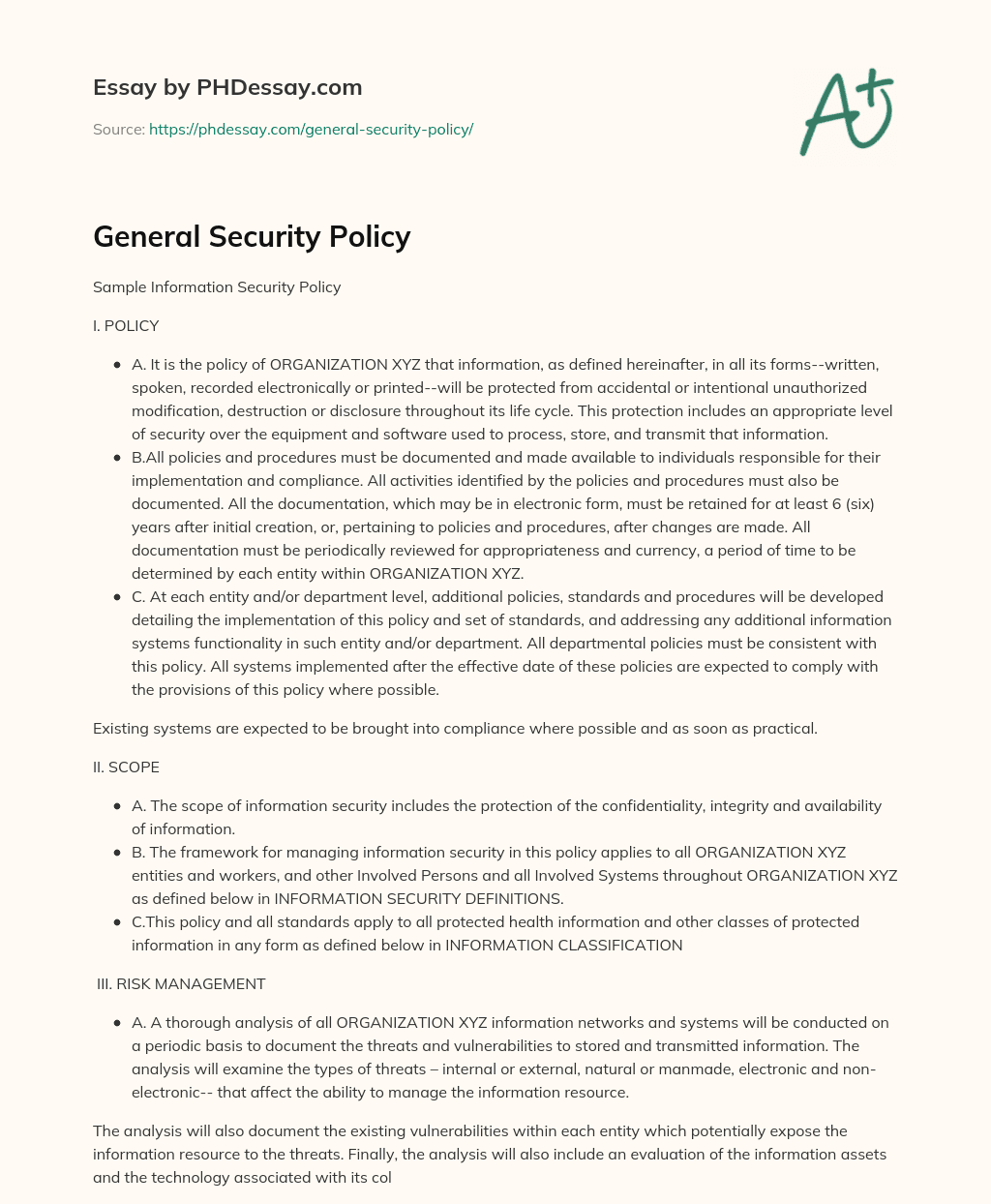 General Security Policy - PHDessay.com