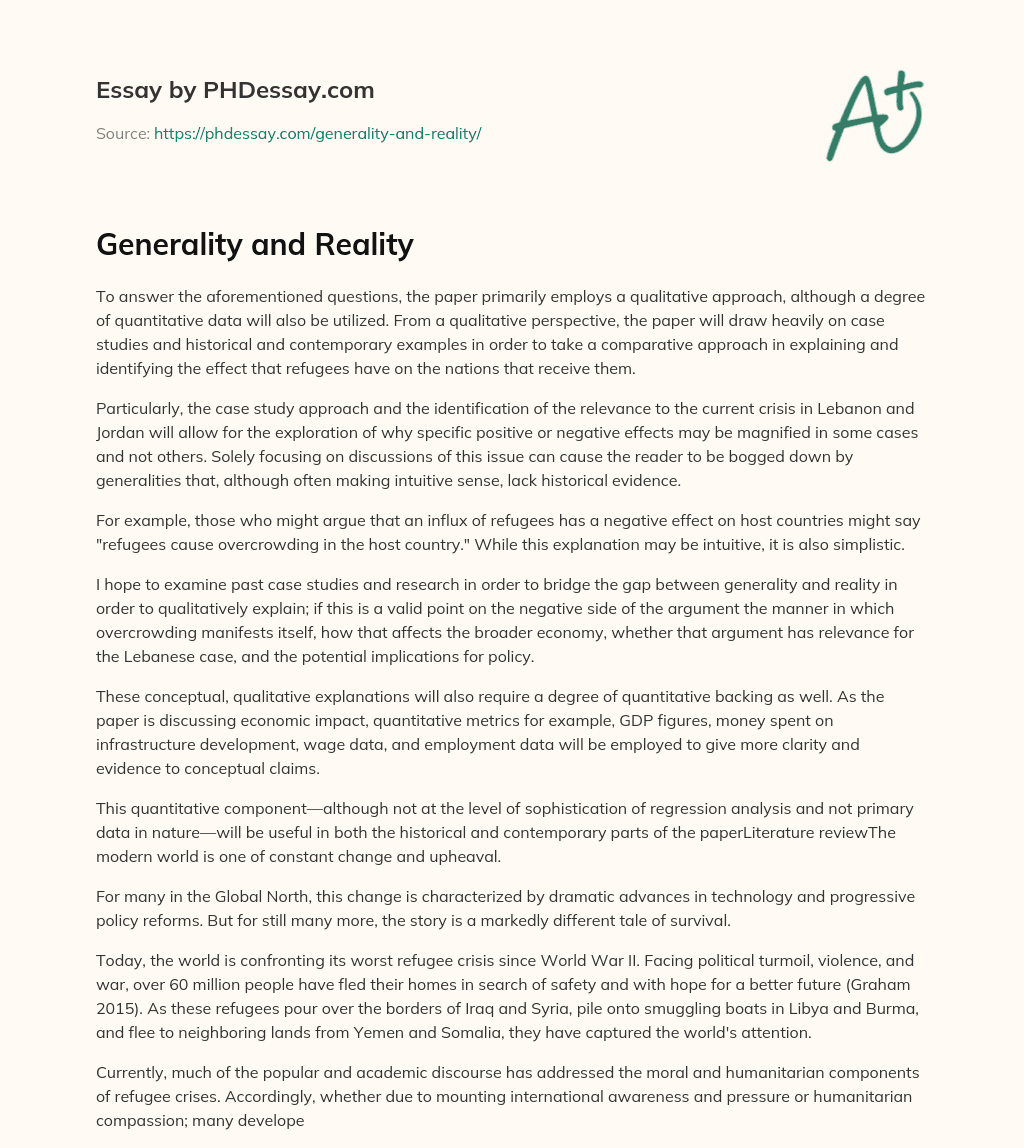 Generality and Reality - PHDessay.com
