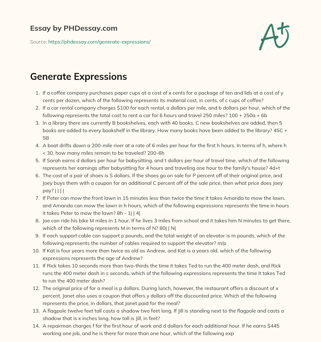 Generate Expressions - PHDessay.com