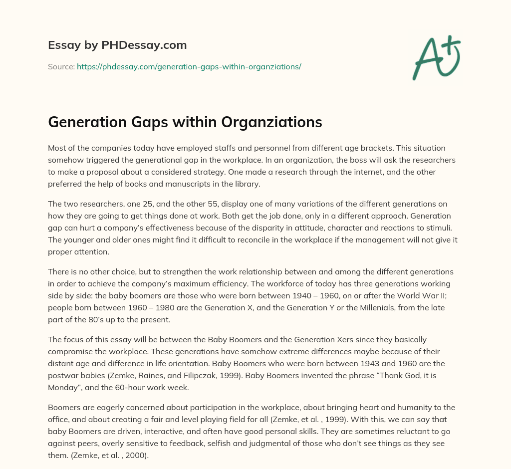 Generation Gaps within Organziations (400 Words) - PHDessay.com