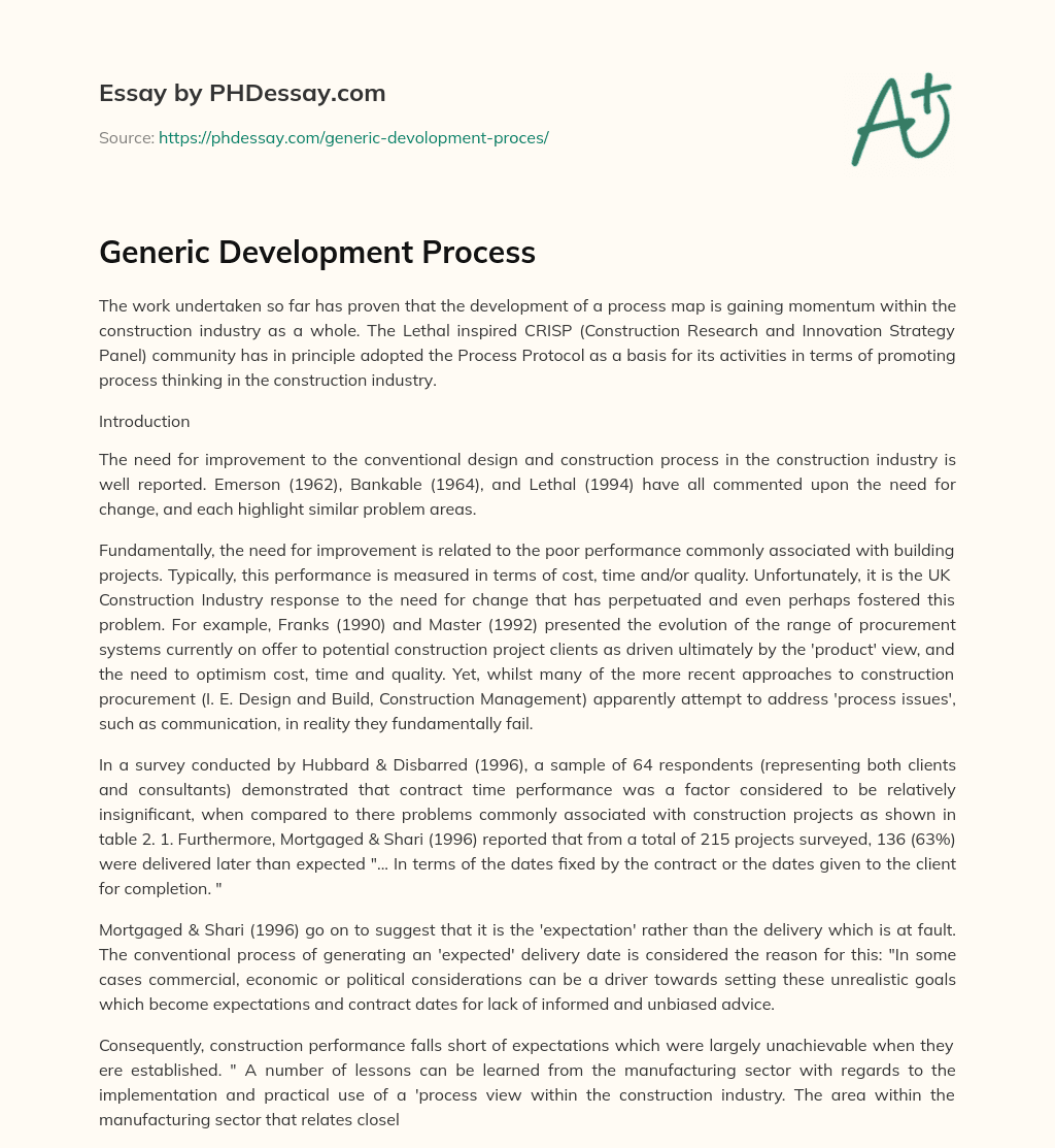 Generic Development Process - PHDessay.com