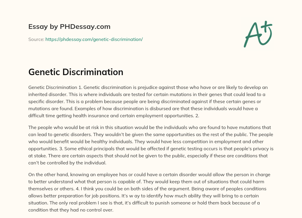 Genetic Discrimination (300 Words) - PHDessay.com
