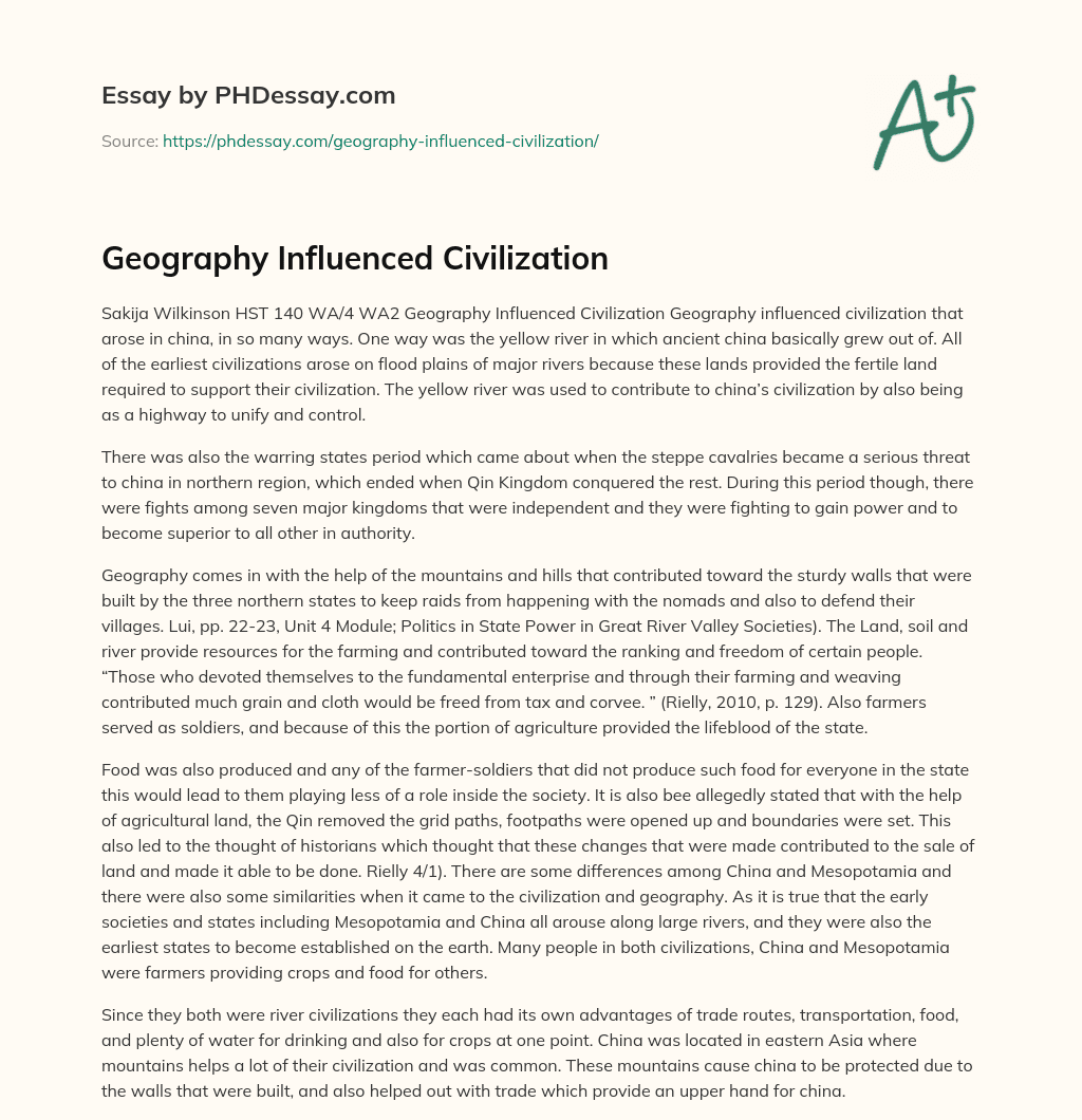 Geography Influenced Civilization - PHDessay.com