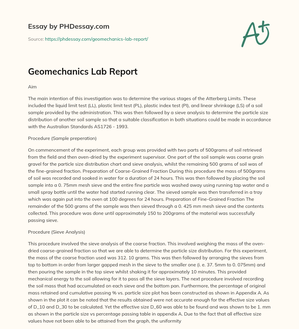 Geomechanics Lab Report - PHDessay.com