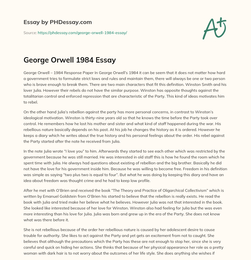George Orwell 1984 Essay - PHDessay.com