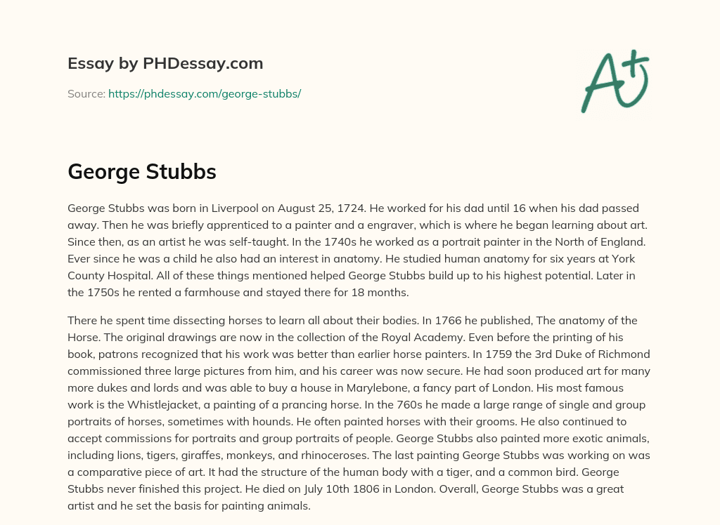 George Stubbs (300 Words) - PHDessay.com