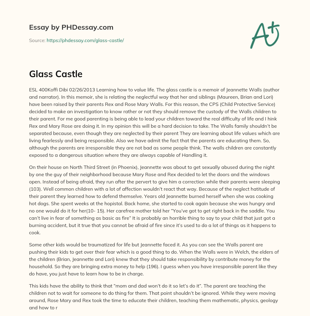 Glass Castle Example - PHDessay.com