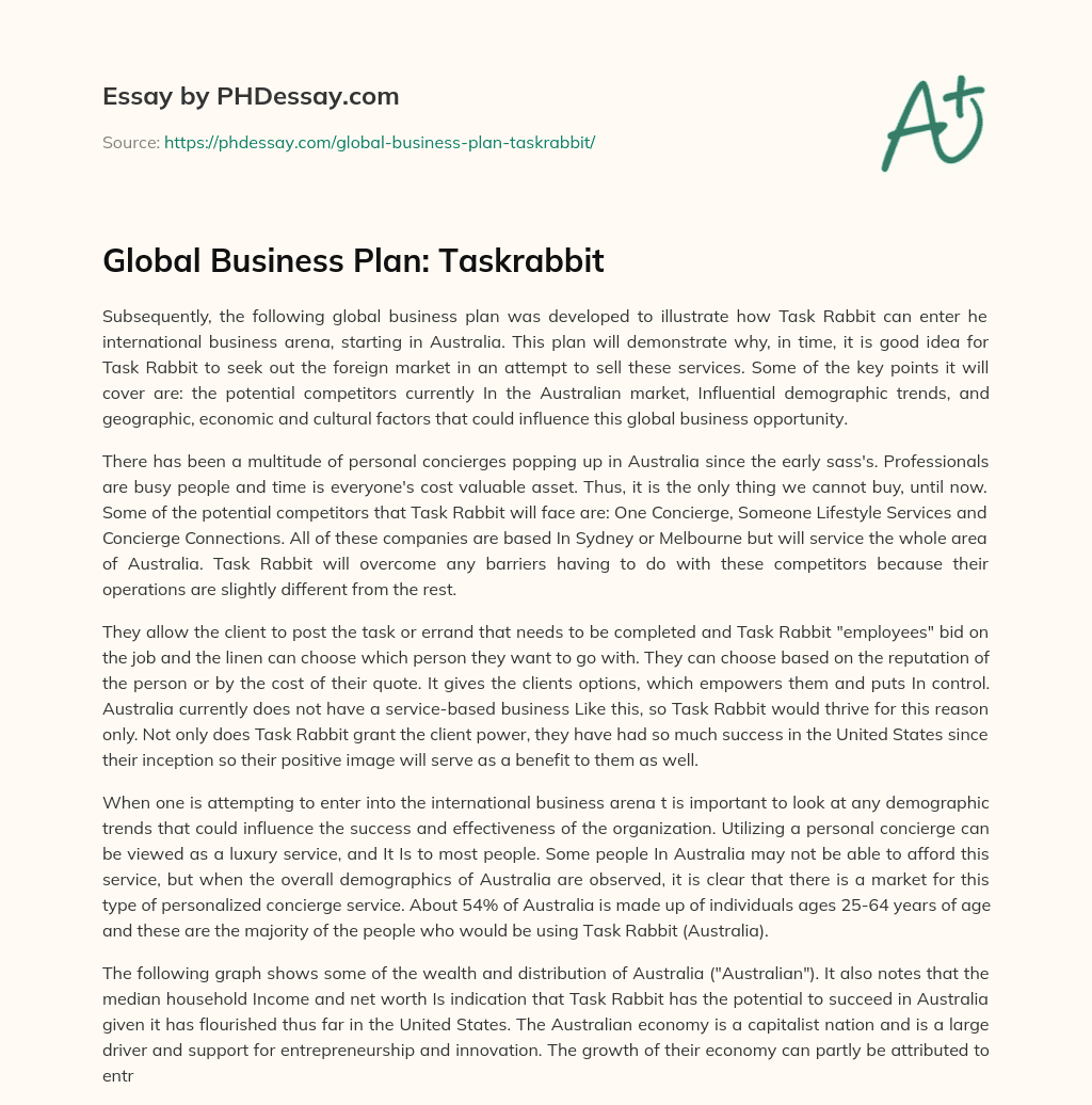 Global Business Plan: Taskrabbit - PHDessay.com