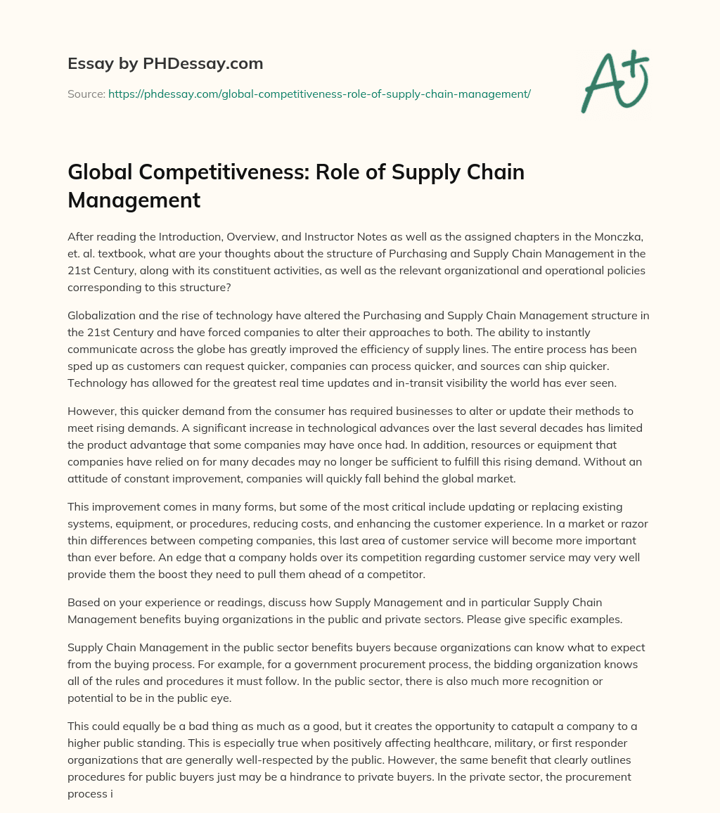 Global Competitiveness: Role of Supply Chain Management - PHDessay.com