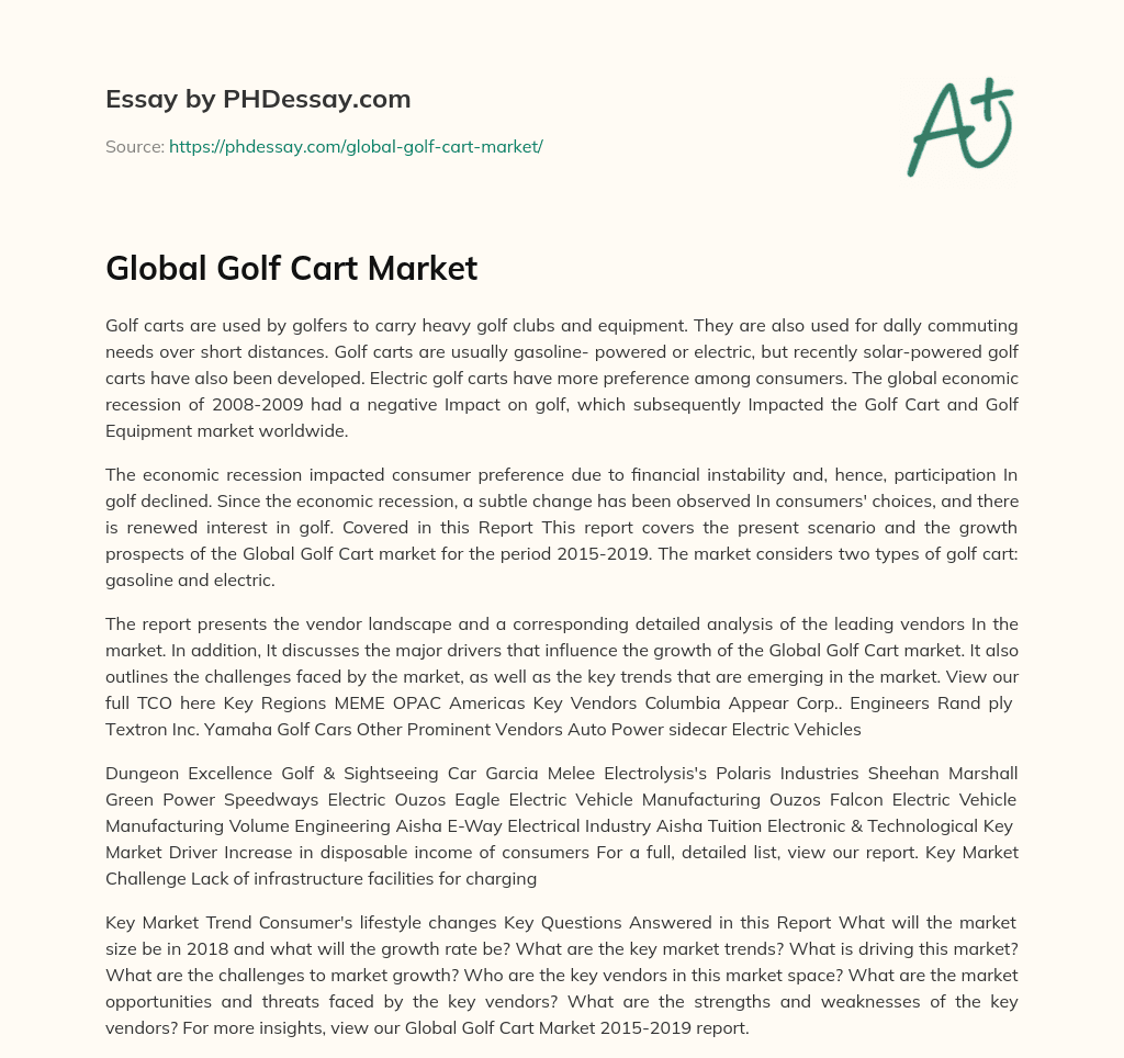 Global Golf Cart Market (400 Words) - PHDessay.com