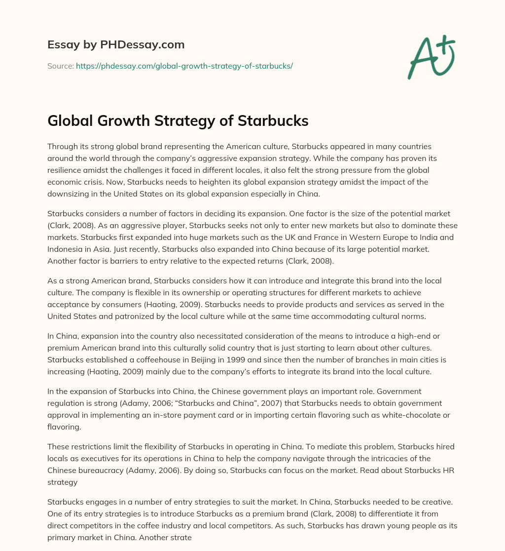 Global Growth Strategy of Starbucks - PHDessay.com