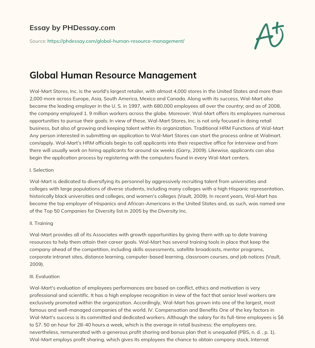 Global Human Resource Management - PHDessay.com