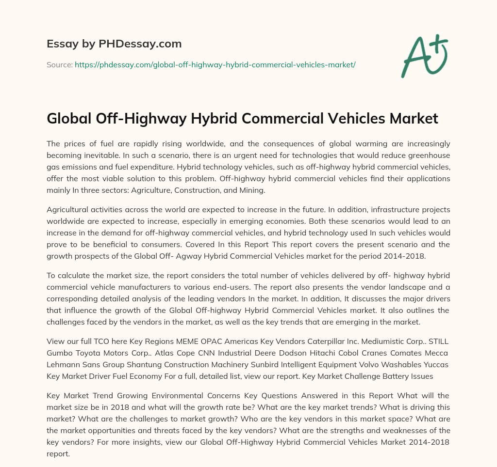 Global Off-Highway Hybrid Commercial Vehicles Market (400 Words ...
