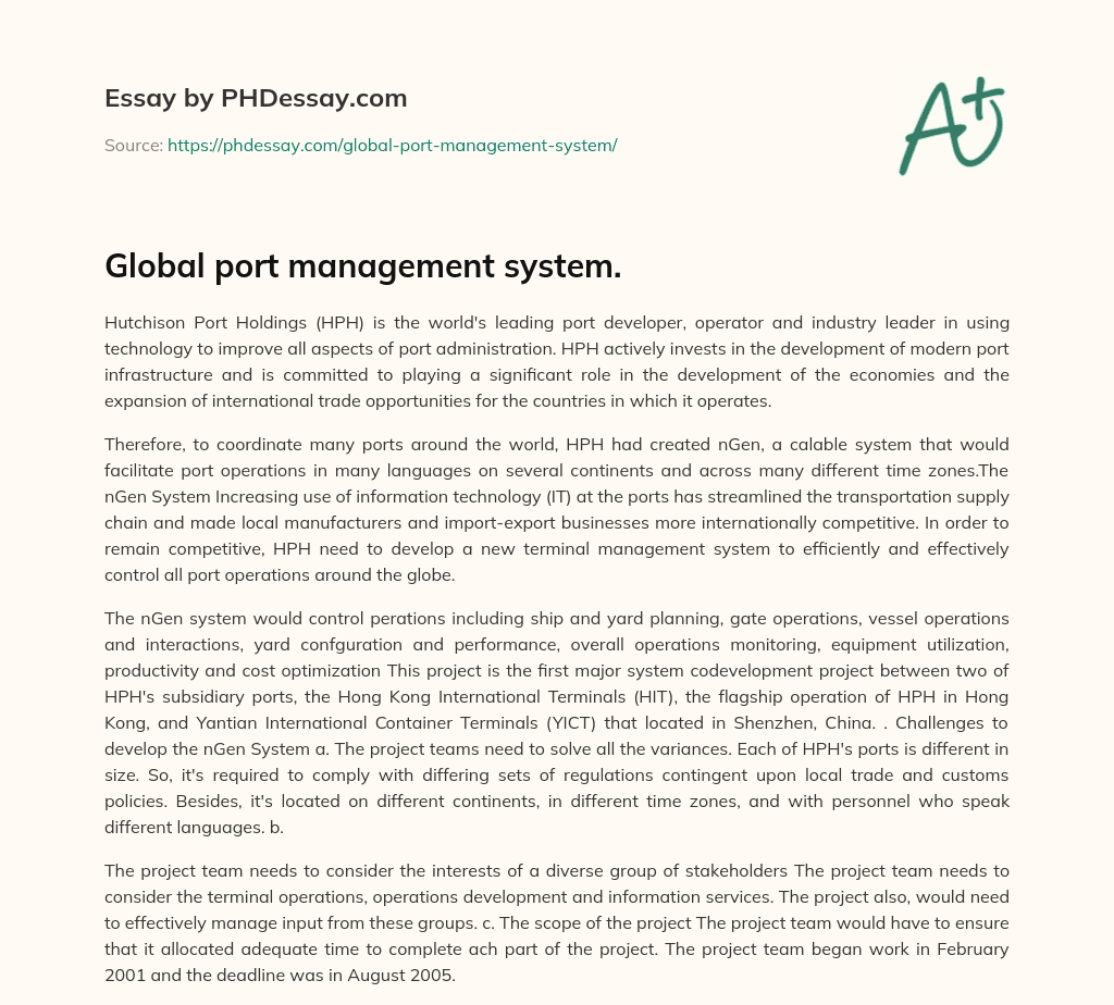 Global port management system. (400 Words) - PHDessay.com