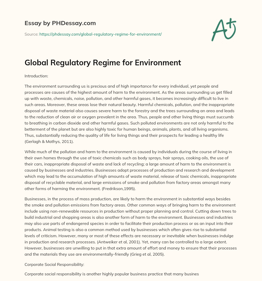 Global Regulatory Regime for Environment - PHDessay.com