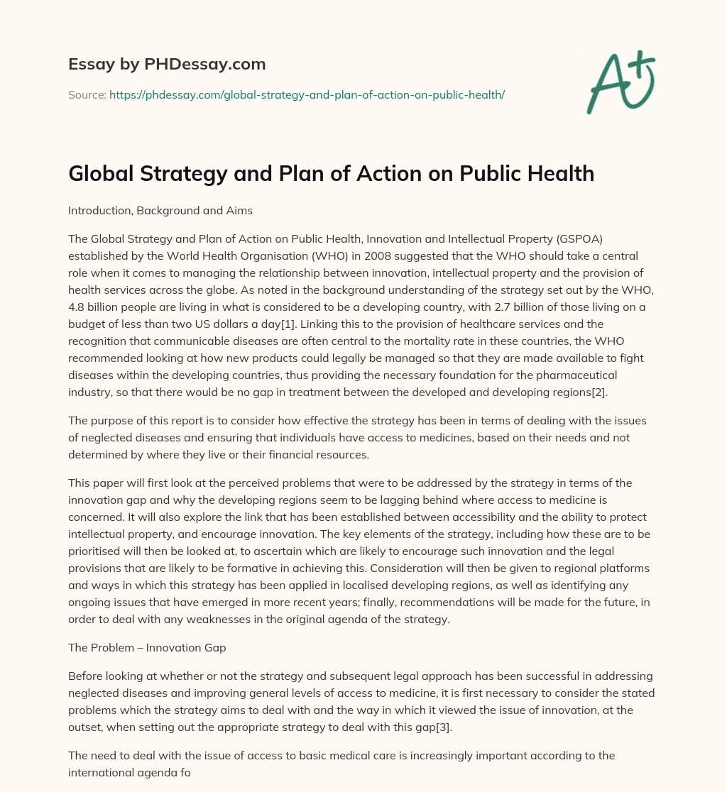 Global Strategy and Plan of Action on Public Health - PHDessay.com