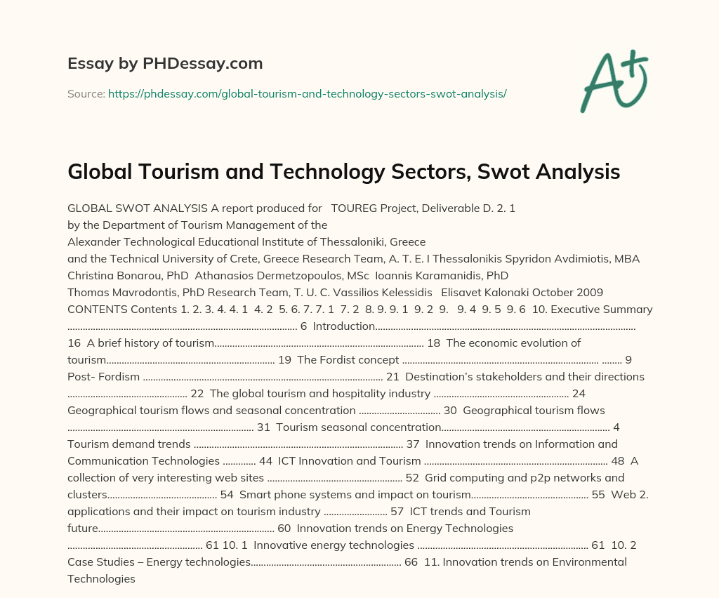 Global Tourism and Technology Sectors, Swot Analysis - PHDessay.com