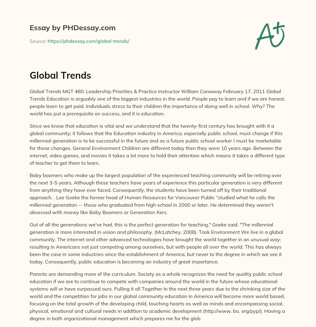 Global Trends (500 Words) - PHDessay.com
