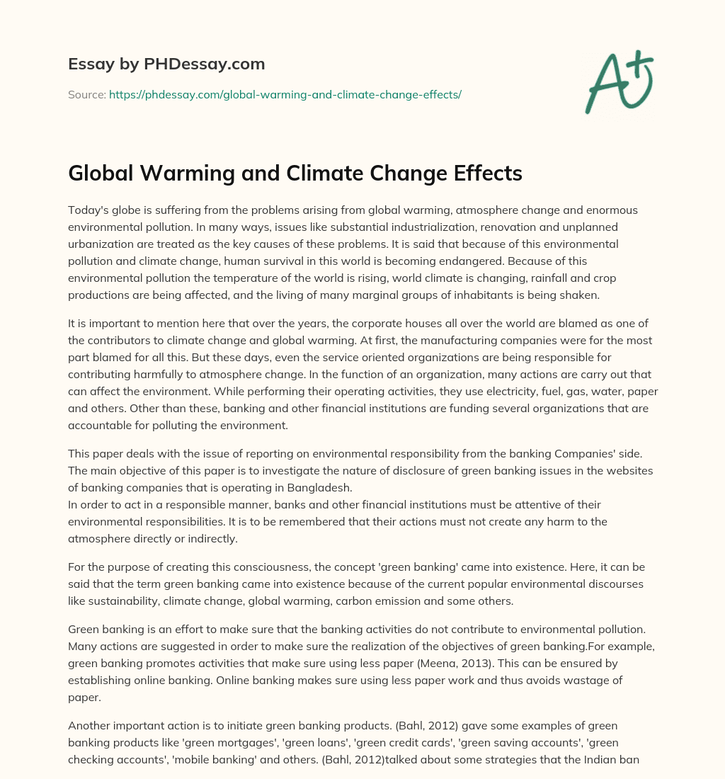 Global Warming and Climate Change Effects - PHDessay.com