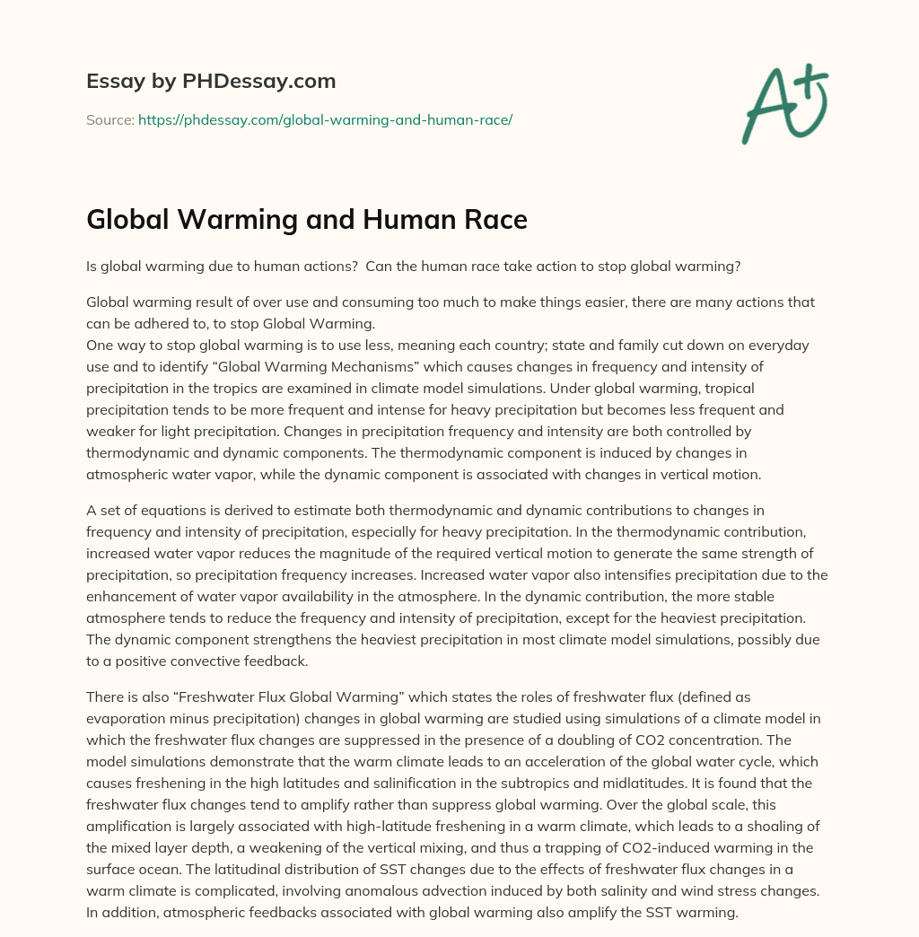 Global Warming and Human Race - PHDessay.com