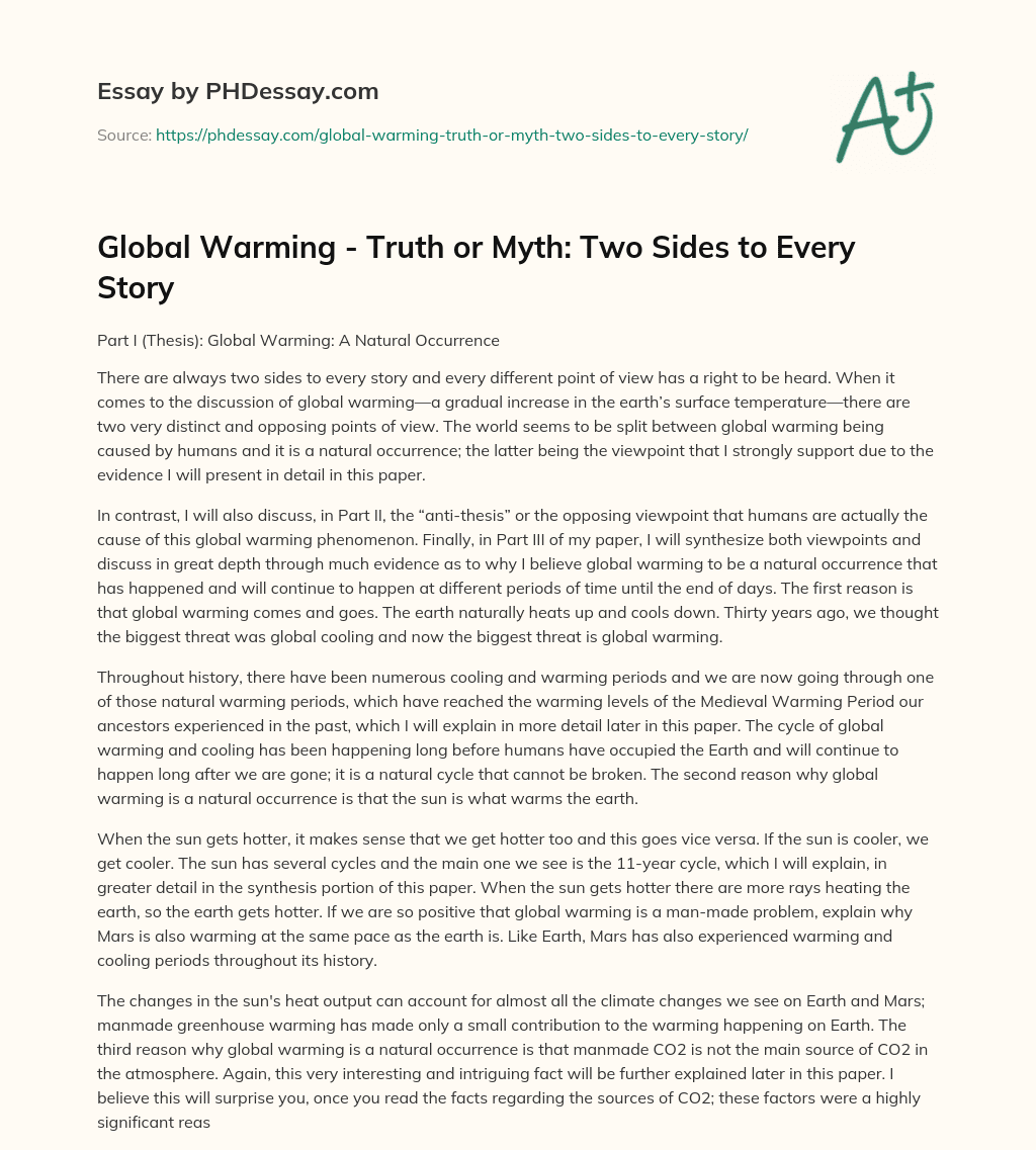 Global Warming - Truth Or Myth: Two Sides To Every Story Essay Example ...